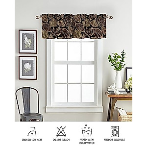 Thanksgiving Fall Valance Curtains for Living Room/Bedroom/Bathroom/Kitchen Window,Rod Pocket Tiers Small Curtain Drape Window Panel Treatment,Gold Autumn Maple Leaves Black Backdrop Valance 54"x18"