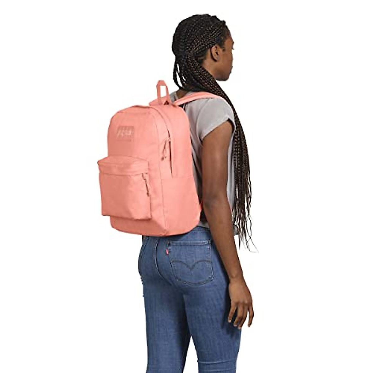 JanSport Superbreak Plus FX Backpack - Work, Travel, or Laptop Bookbag with Water Bottle Pocket, Happy And Sad Pink