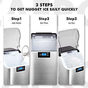 ZAFRO Nugget Ice Makers Countertop,45lbs/Day Pebble Ice Maker Machine with Self-Cleaning,24hrs Timer,LED Panel Sonic Ice Maker with Ice Scoop,Ice Basket for Home/Bar/Party (Stainless Steels Silver)