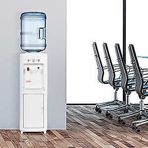 GOFLAME Water Cooler Dispenser Top Loading, Water Dispenser with Hot & Cold Water, Storage Cabinet, Child Safety Lock, Holds 3-5 Gallon Bottles for Home Office Dorm