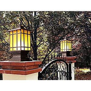 JSBDPHW European Style E27 Pillar Lamp Outdoor Waterproof Gate Column Light Glass Lampshade Villa Courtyard Garden Decoration Post Light Lawn Base Landscape Light
