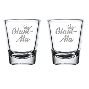 Set of 2 Shot Glasses 1.75oz Shot Glass Glam-Ma Mom Mother Grandmother Grandma