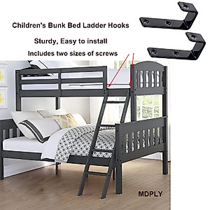 MDPLY 2 Pack Bunk Bed Ladder Hook, Inside 1" Kids Bunk Bed Replacement Hardware, Black PVC Metal Loft Bed Ladder Hooks, Camper/Rv Bunk Ladder Brackets with 2 Size Screws (2 Pack, Black)