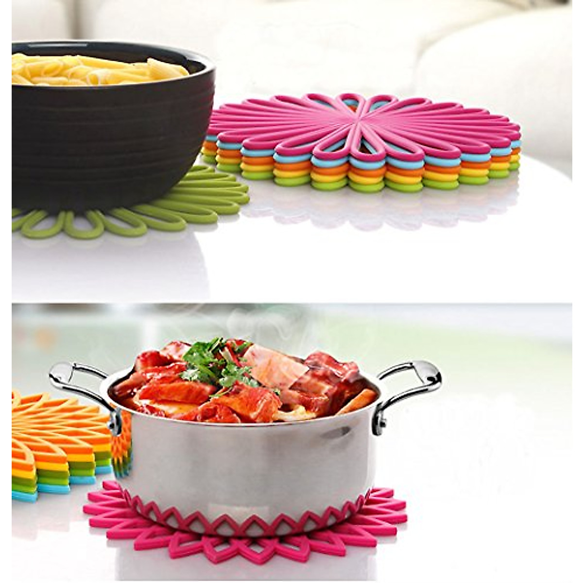 ME.FAN Silicone Trivet - Trivet Mat - Kitchen Hot Pads for Pots/Hot Dish Insulated Teapot Trivet Flexible Durable Non Slip Large Coasters 3 Set Yellow, Diameter: 7.87"