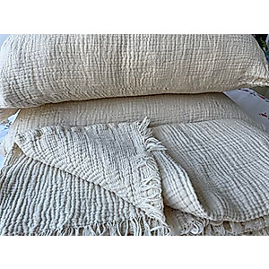 Muslin Blanket 100% Cotton, 4 Layers Bedspread, Soft Turkish Cotton Muslin Bed Cover, Reversible Coverlet, Ivory (King Size 95x102-230x260cm)