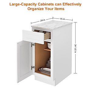 ROOMTEC Kitchen Base Cabinets, Sideboard Storage Cabinet, Entryway Cabinet with Soft Closing Doors 15" W X 24" D X 34-1/2"H