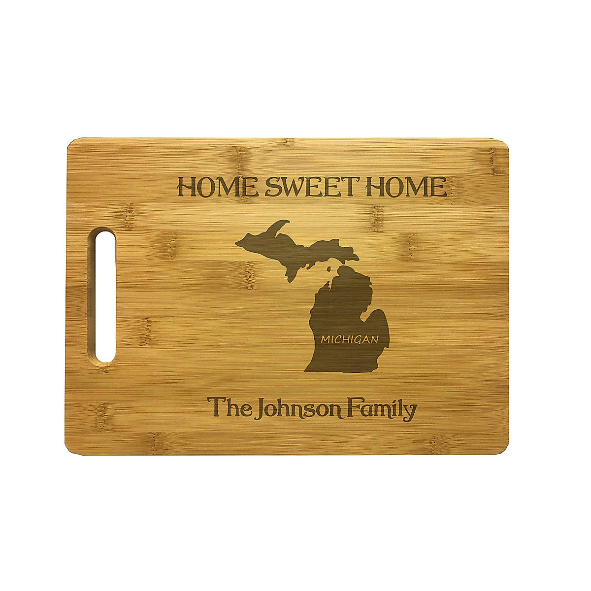 Personalized Michigan Cutting Board Home Sweet Home Custom Text Engraved Bamboo Housewarming Gifts
