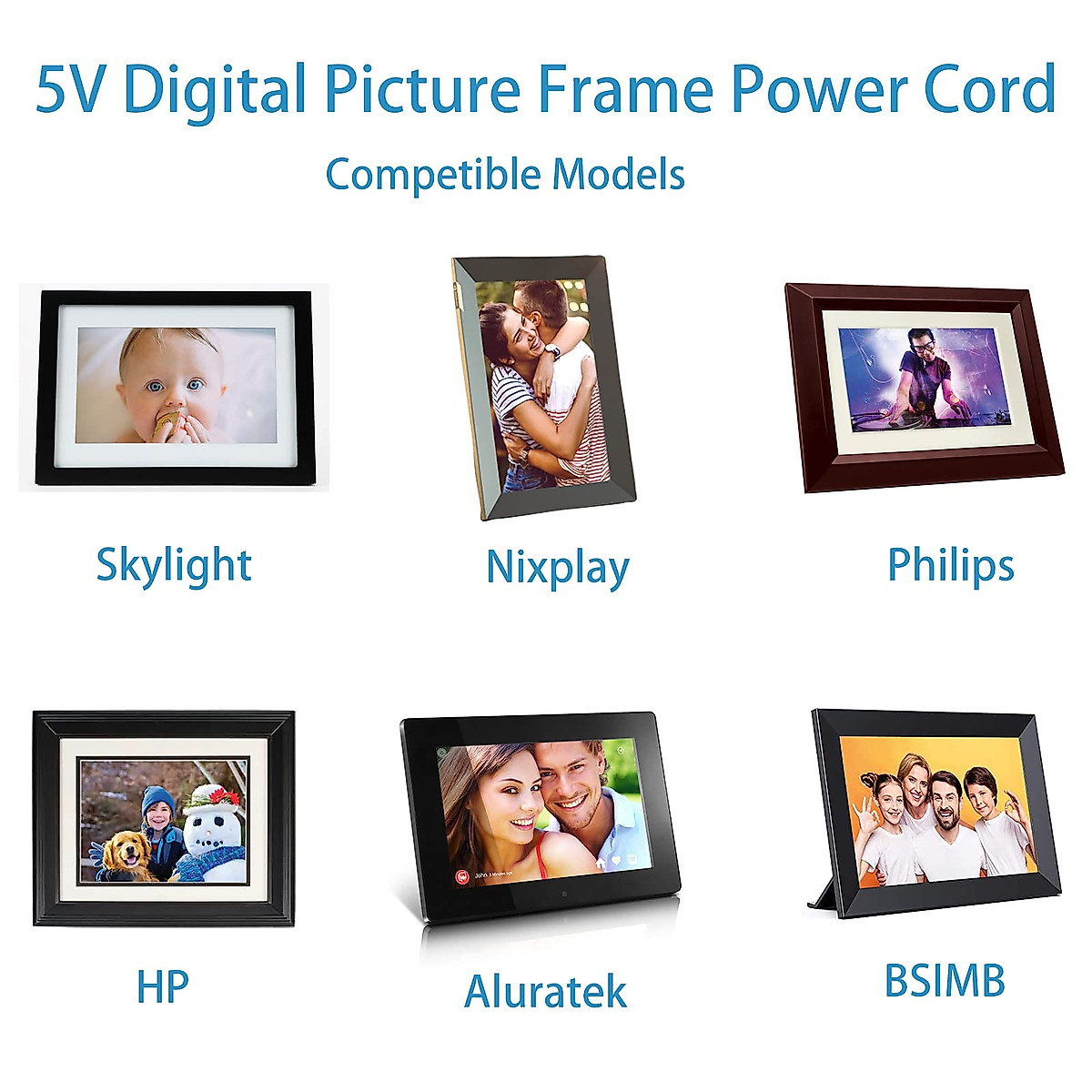 VHBW Power Cord for Skylight, HP, Aluratek, BSIMB Smart Digital Picture Frame 5V AC Adapter Charger (Not for 9V or 12V)