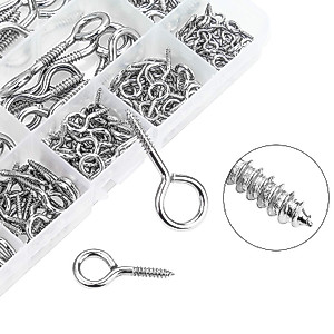 HELIFOUNER 200 Pieces 11 Sizes Nickel Plated Steel Screw Eyes Assortment Kit