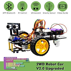 LAFVIN Smart Robot Car 2WD Chassis Kit V2 Ultrasonic Module,Line Tracking Module,IR Remote Control Compatible with Arduino IDE