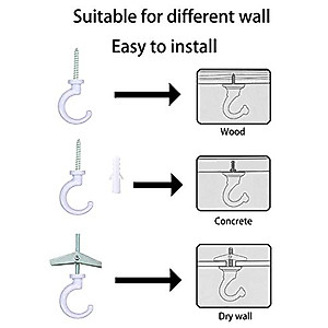 6 Sets Large Swag Ceiling Hooks Heavy Duty Swag Hook with Hardware for Hanging Plants Ceiling Installation Cavity Wall Fixing (White)