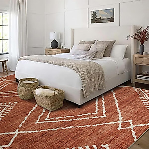 ReaLife Machine Washable Area Rug Runner - Living Room Bedroom Bathroom Kitchen Entryway Office - Padded Low Pile Stain Resistant Premium - Moroccan Diamond Tribal - Jax - Orange 3' x 5'