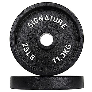 Signature Fitness Deep Dish 2-Inch Olympic Cast Iron Weight Plates with E-Coating, Black