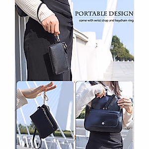 Teskyer Coin Purse Pouch, RFID Blocking Credit Card Holder Zipper Wallet with Wrist Strap and Key Chain for Men & Women