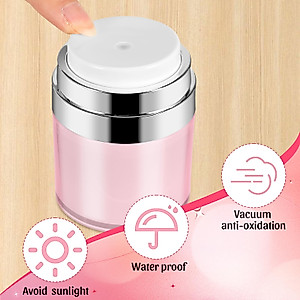 Zhehao 12 Pcs 1 Oz/ 30 ml Airless Pump Jar with Stickers Silicone Spatula Set Refillable Cream Jar Vacuum Bottle Dispenser Portable Empty Cosmetic Container Travel Size Lotion Sample Pot, Pink