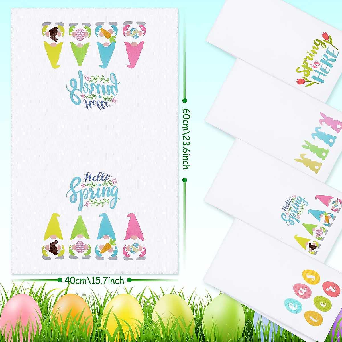 Breling 4 Pieces Easter Kitchen Towels 23.6 x 15.7 inches Easter Bunny Eggs Rabbit Hand Towels Spring Happy Easter Gnomes Kitchen Towels Holiday Cloth Dish Towels for Cooking Baking