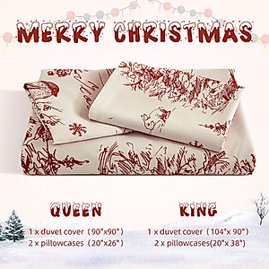 Christmas Duvet Cover Queen Size, 3PCs Red Village Christmas Bedding Set, Holiday Decor Soft Microfiber Duvet Cover and 2 Pillowcases with Zipper Closure for Kids Teens Adults (90"x90")