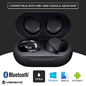 Volkano Scorpio Series True Wireless Earphones - Bluetooth Earphones, Earbuds Wireless for Sports, Running, Gym Workout, & Home Use - USB-C Sweatproof TWS Earphones with 15 Hours of Playtime (Black)