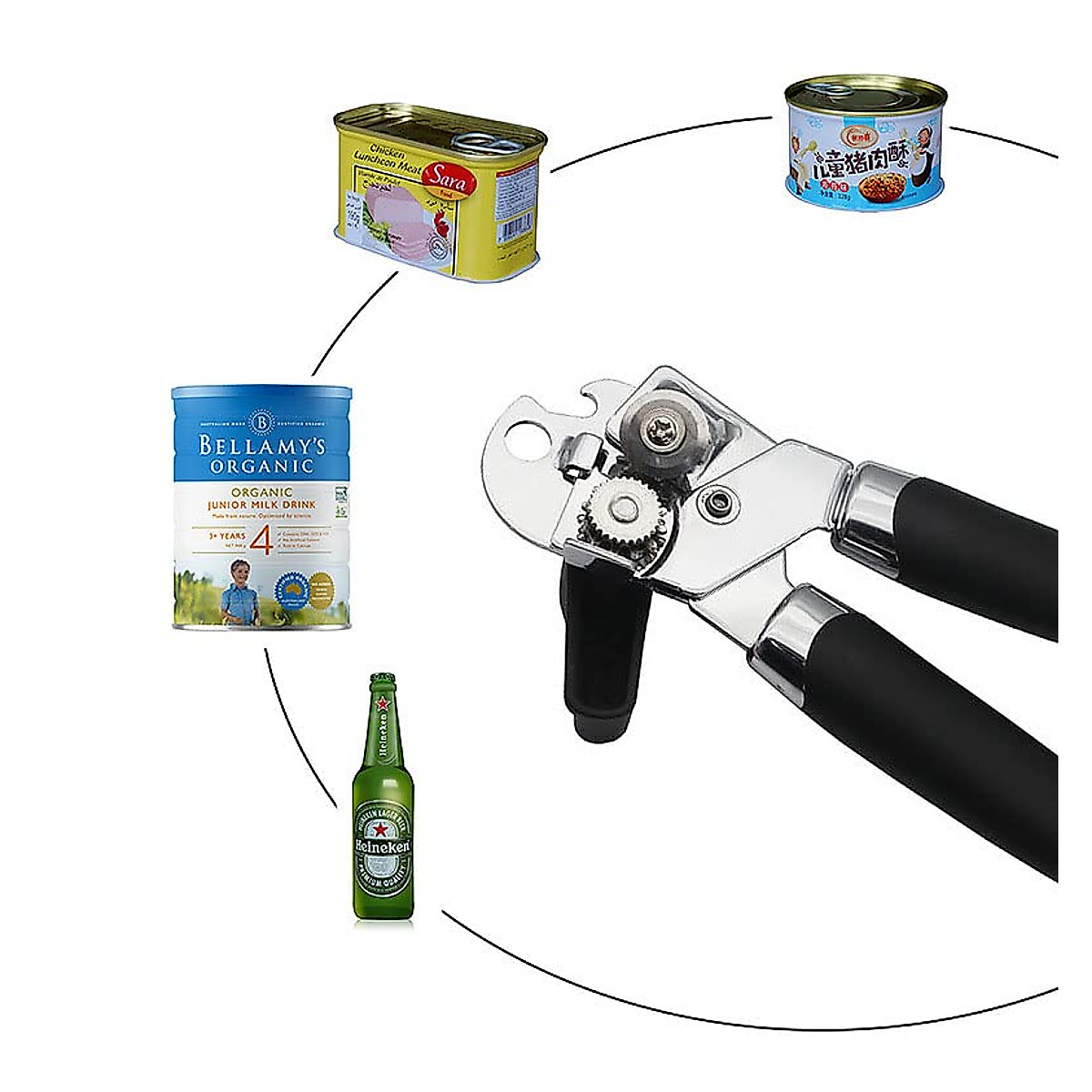 Stainless Steel Handheld Manual Can Opener, Portable, Heavy Duty, Multi Purpose, Premium Smooth Edge for Home Kitchen & Restaurants