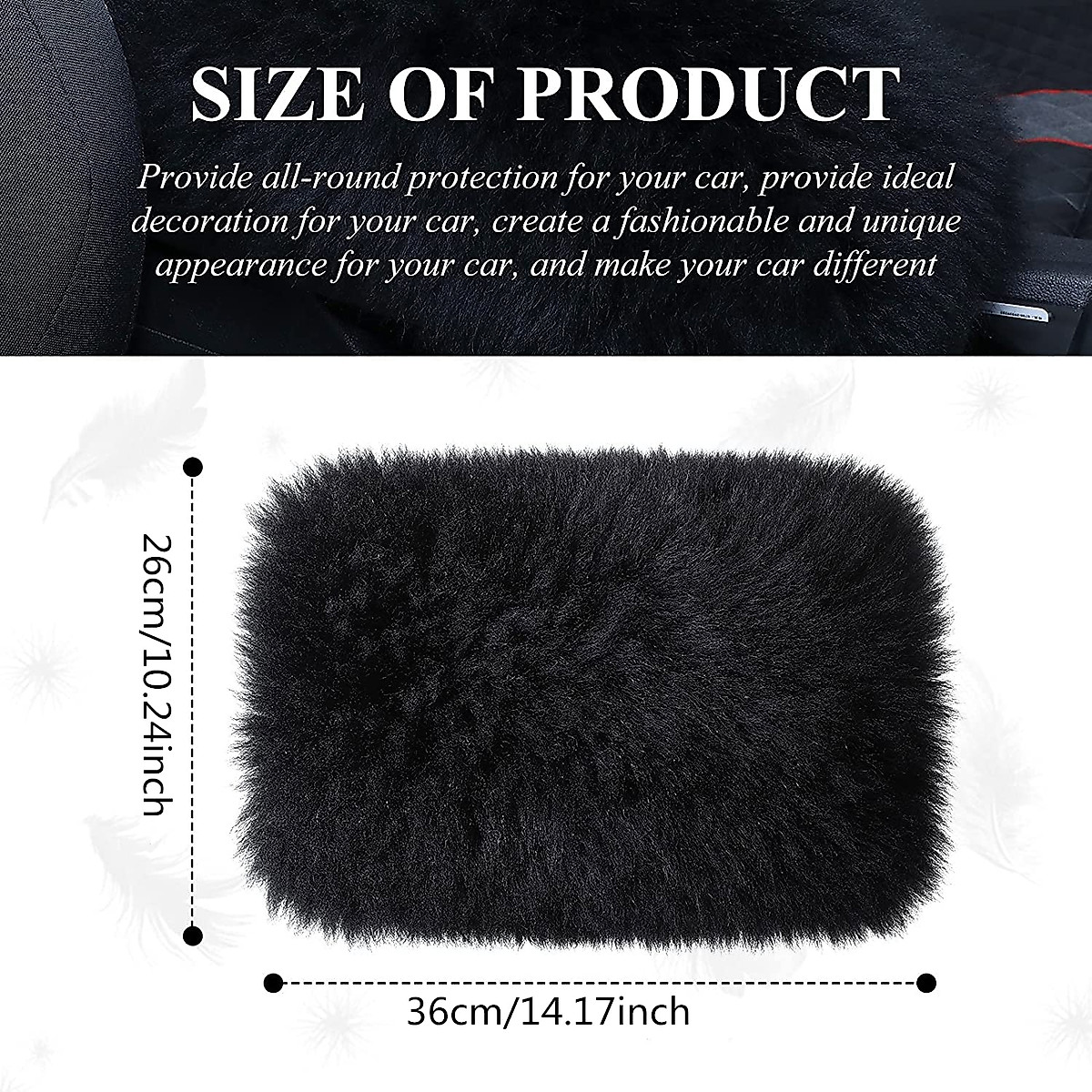 Frienda Furry Armrest Cover Auto Center Armrest Cover Car Soft Console Pad, Real Sheepskin Wool Soft Fluffy Auto Center Console Cover for Most Car Decoration Protector (Black)