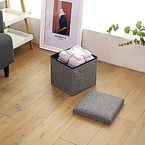 YCOCO Linen Storage Ottoman Cube,Square Ottoman Foot Rest Stool with Memory Foam Seat,Foldable Toy Boxes Chest,Ottoman Coffee Table,11.8"x11.8"x11.8",Grey Pack of 1