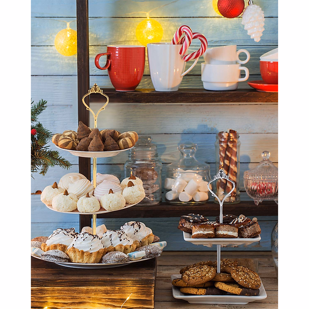 6 Set Tiered Tray Hardware for Cake Stand Mold Crown 3 Tier Cake Stand Fittings Hardware Holder for Wedding and Party Making Resin Cupcake Dessert Platter Serving Stand (Gold & Black & Silver)