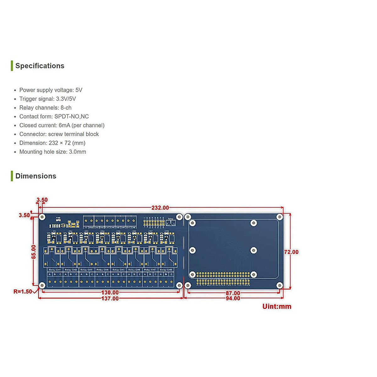 Coowell Raspberry Pi 8 Channel Relay Module HAT for Raspberry Pi 4B+ 4B 3B+ 3B 2B+ Zero W WH Jetson Nano Help The Pi to Control Home Appliances
