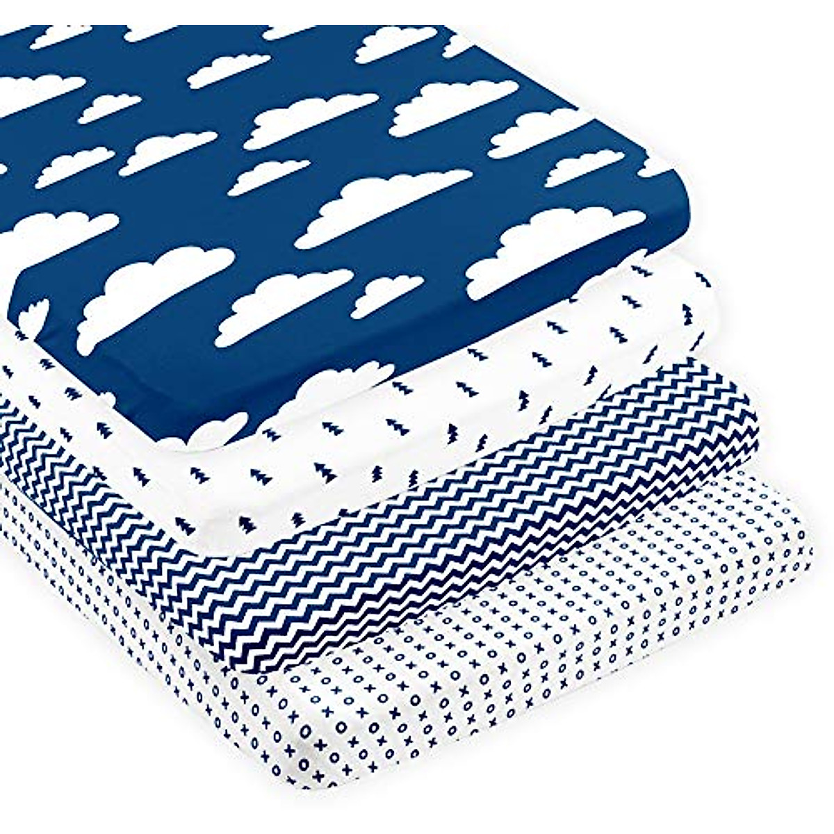 Pack n Play Sheets – Premium Pack and Play Sheets 4 Pack – 100% Super Soft Jersey Knit Cotton Playard Mattress Sheets – Portable Playpen Fitted Play Yard Mini Crib Sheet for Boy & Girl (24 x 38 x 5)