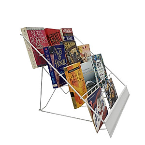 FixtureDisplays® 4-Tiered 18" Wire Display Rack Literature Brochure Magazine Stand Book Tabletop Rack, 2.5" Deep Open Shelves 11936-2WHITE