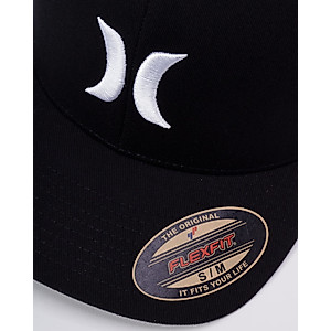 Hurley Men's One And Only Black Flexfit Hat, White, Small/Medium
