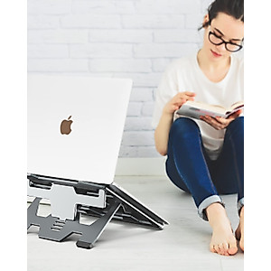 YHCFLY Laptop Stand for Desk Aluminum Notebook Stand Adjustable Portable Foldable Computer Stand with Anti-Slip Laptop Riser Compatible with MacBook, iPad and All 10-15.6" Laptops