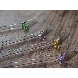 5pcs Butterfly Glass Straws Reusable Bent Drinking Straw 3D Butterfly on Clear Straws for Juices,Milk,Cocktails