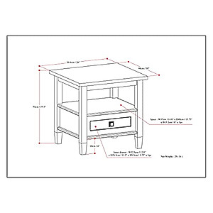 SIMPLIHOME Warm Shaker SOLID WOOD 20 inch Wide Rectangle End Table in Warm Walnut Brown with Storage, 1 Drawer, 1 Shelf, for the Living Room and Bedroom