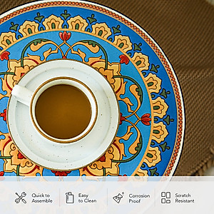 VONLUCE 21" Mosaic Plant Stand, 14 Inch Round Side Table with Ceramic Tile Top, Indoor and Outdoor Accent Table, Outdoor Patio Furniture, End Table for Garden Patio Living Room More, Blue