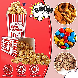 Fuutreo 120 Pack Movie Night Popcorn Box Paper Popcorn Bucket Bowl Bulk 46 oz Red and White Popcorn Bag Snack Container Holder 7.87" for Popcorn Machine Theater Carnival Circus Party Decor Supplies