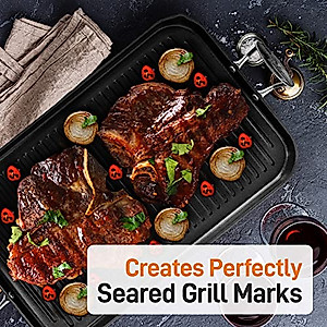 NutriChef Nonstick Stove Top Grill Pan - PTFE/PFOA/PFOS Free Need two Burners 20" x 13" Hard-Anodized Non stick Grill & Griddle Pan - Kitchen Cookware, Dishwasher Safe NCGRP59