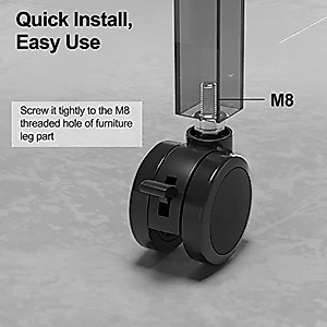 Joy Seeker Stem Caster Wheels Set of 4, 2 Inch Nylon Threaded Swivel Caster with 5/16 Inch Stem, M8 Stem Casters Replacement for Standing Desk, 2 Wheels with Locking Brake, Each Load Capacity 110lbs
