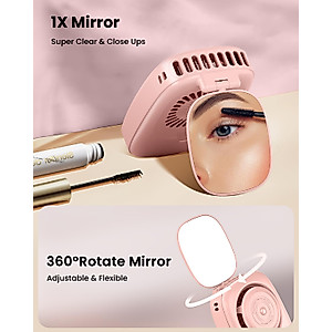 Gaiatop Neck Fan Rechargeable Mini Portable Fan Cute Camera Design, Small Desk Fan with 360°Rotate Mirror, 3 Speed USB Handheld Fan with LED Display, Cooling Personal Lash Fan Travel Essentials Pink