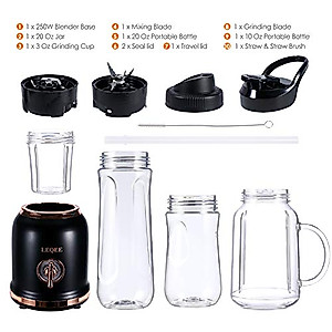 Smoothie Bullet Blender with 6 Sharp Blades, Personal Mini Blender for Shakes and Smoothies with 3 Adjustable Speeds, Blender for Kitchen with blending and grinding, BPA-free 3 Travel Cup & 27oz Mason Cup