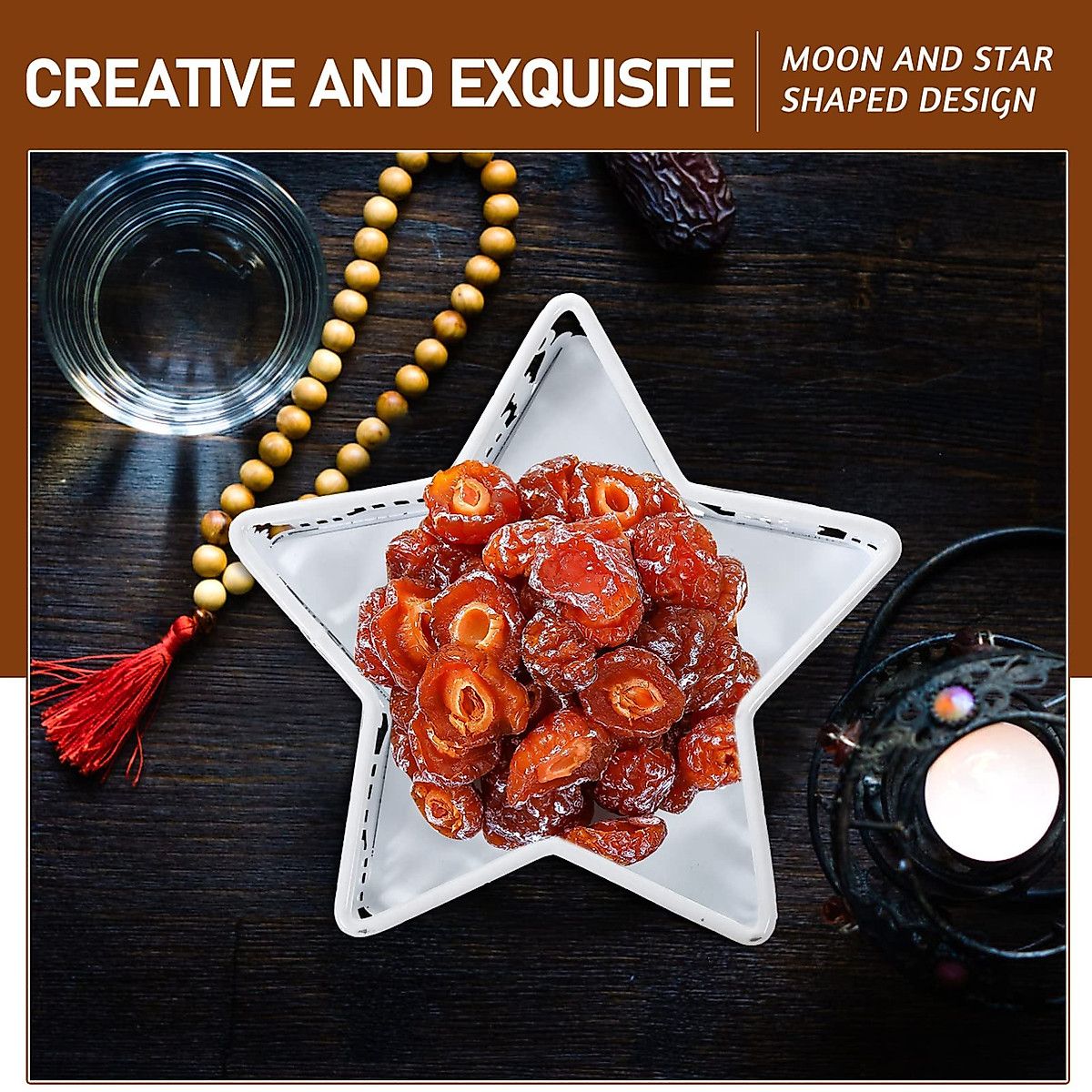 MAGICLULU Eid Ramadan Food Tray Iron Moon Star Shape Serving Plate Candy Dessert Food Storage Container Eid Decoration Ramadan Party Favor