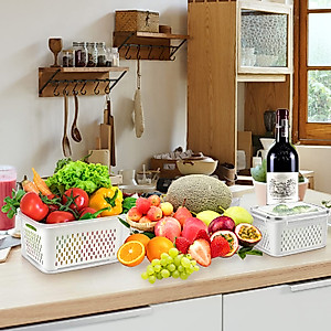 Mochalight 3Pcs Refrigerator Fresh Storage Containers Double-Layer Organizer,2 in 1 Fruit Vegetable Storage Containers Double-Layer Draining Fresh Box for Kitchen Refrigerator