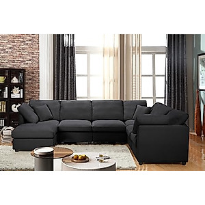 Oversized Modular Cushions Sectional Sofa Couch with Movable Ottoman ,L-Shaped Corner Low Back Deep Seater Sectional&Couch for Home Office Apartment Living Room Furniture Sets, Spacious Space Sofá