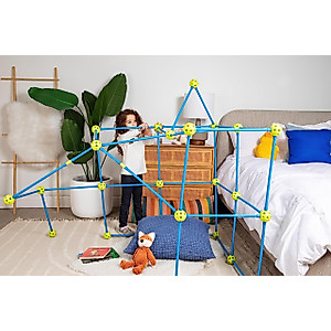 Fort Building Kit for Kids 4-8 - 100 Pieces - DIY STEM Fort Making Set for Indoor & Outdoor Play - Large Creative Construction Set for Boys & Girls - Blue & Green - Intellio Toys Bright Builders