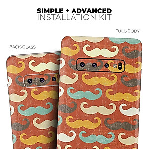 DesignSkinz Vintage Dark Red Mustache Pattern Protective Vinyl Decal Wrap Skin Cover Compatible with The Samsung Galaxy S20 (Screen Trim & Back Glass Skin)