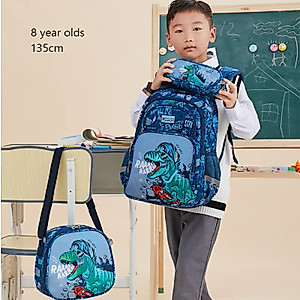 Cusangel Kids Backpack Boys,Boys Backpack with Lunch Box Multi Compartment Backpack, Dinosaur Backpack Chest Strap Side Pockets 16 Inch