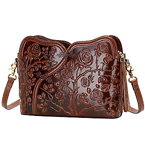 PIJUSHI Designer Leather Handbags for Women Ladies Floral Crossbody Shoulder Bags Clutch Purse (20093 Brown)