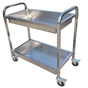 YGCBL Multifunction Serving Portable Hand Trucks,Cart Service Hotel Warehouse 2 Layer Steel Nail Fixing High Temperature Resistance Easy to Push and Pull, 3 Sizes,Kitchen,Silver,85X45X90Cm