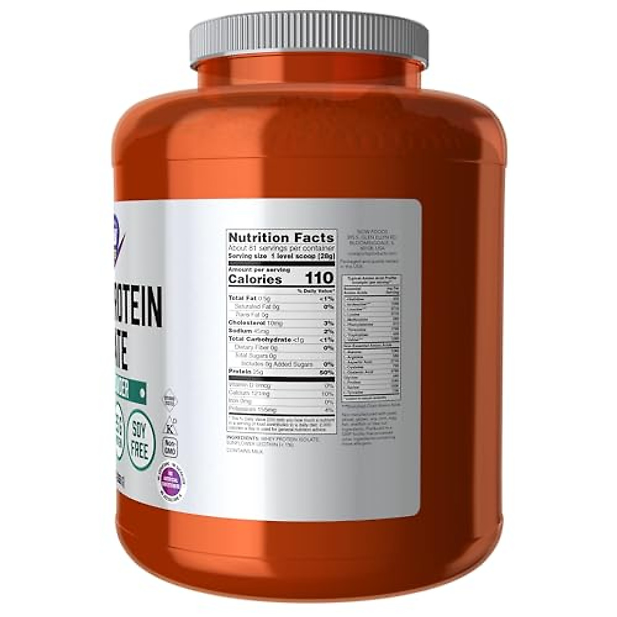 NOW Sports Nutrition, Whey Protein Isolate, 25 g With BCAAs, Unflavored Powder, 5-Pound