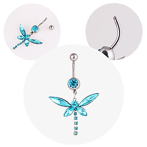 Butterfly Dangle Belly Button Rings For Women Blue Crystal Stainless Steel Animal Cute Sexy Butterfly Belly Button Rings Set Jewelry For Women (Blue)