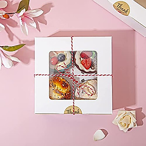 ST.LORIAN 30 Packs Bakery Cupcake Boxes with Window and Inserts 4 Holders,Twine and Stickers,6x6x3 Inch Food Grade Cookie Boxes for Muffins,Small Cakes,Cupcakes(30 Pack, White)